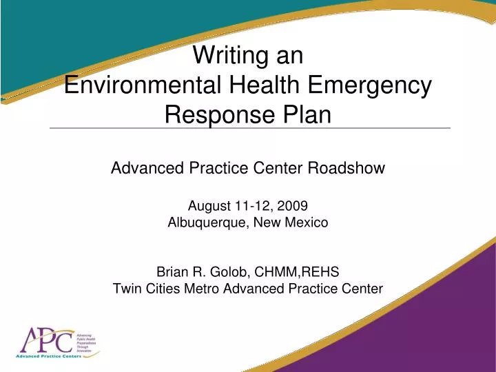 PPT - Writing an Environmental Health Emergency Response Plan ...