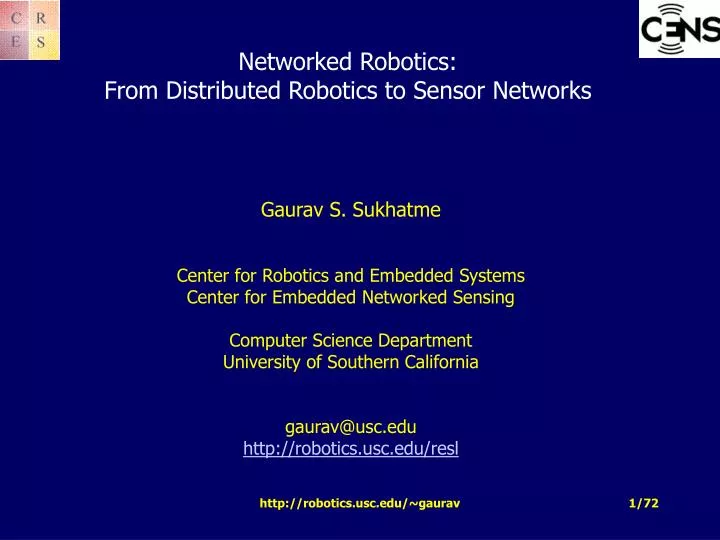 PPT - Networked Robotics: From Distributed Robotics to Sensor Networks PowerPoint Presentation ...