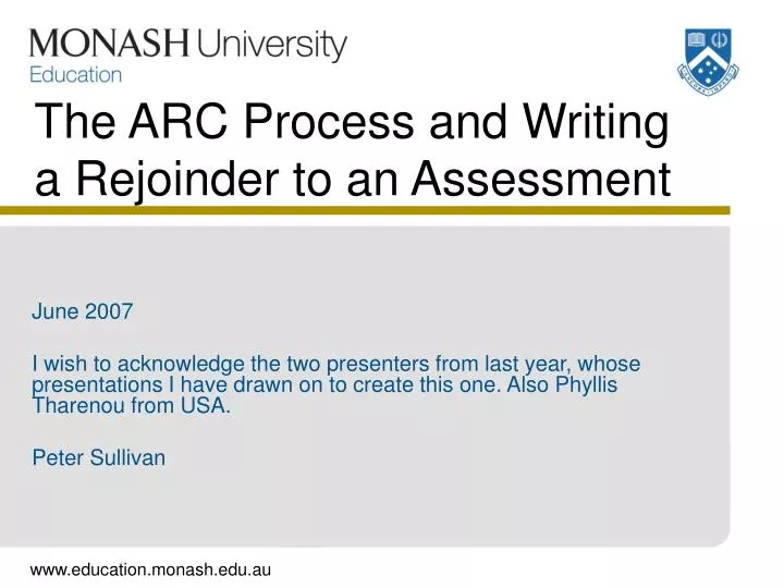 PPT - The ARC Process and Writing a Rejoinder to an Assessment ...
