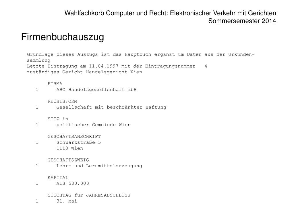 PPT - Firmenbuchabfrage 15. Mai 2014 Dr. Helmut Auer BMJ PowerPoint ...