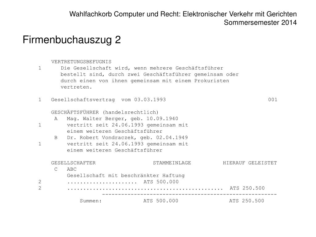 PPT - Firmenbuchabfrage 15. Mai 2014 Dr. Helmut Auer BMJ PowerPoint ...
