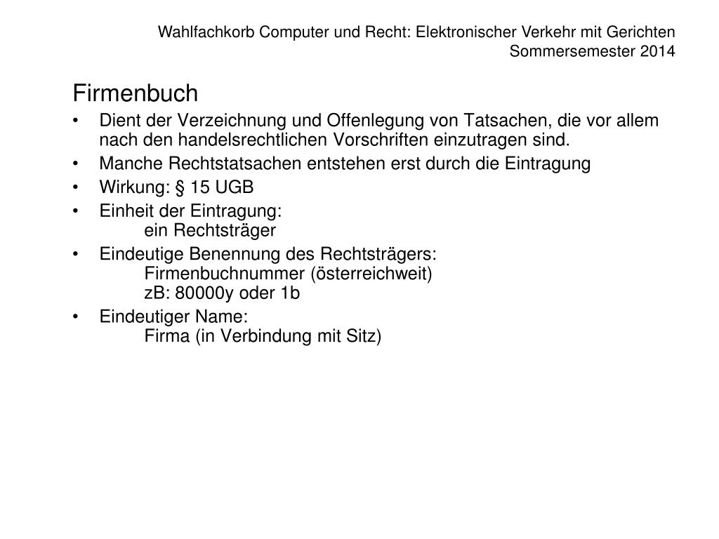 PPT - Firmenbuchabfrage 15. Mai 2014 Dr. Helmut Auer BMJ PowerPoint ...