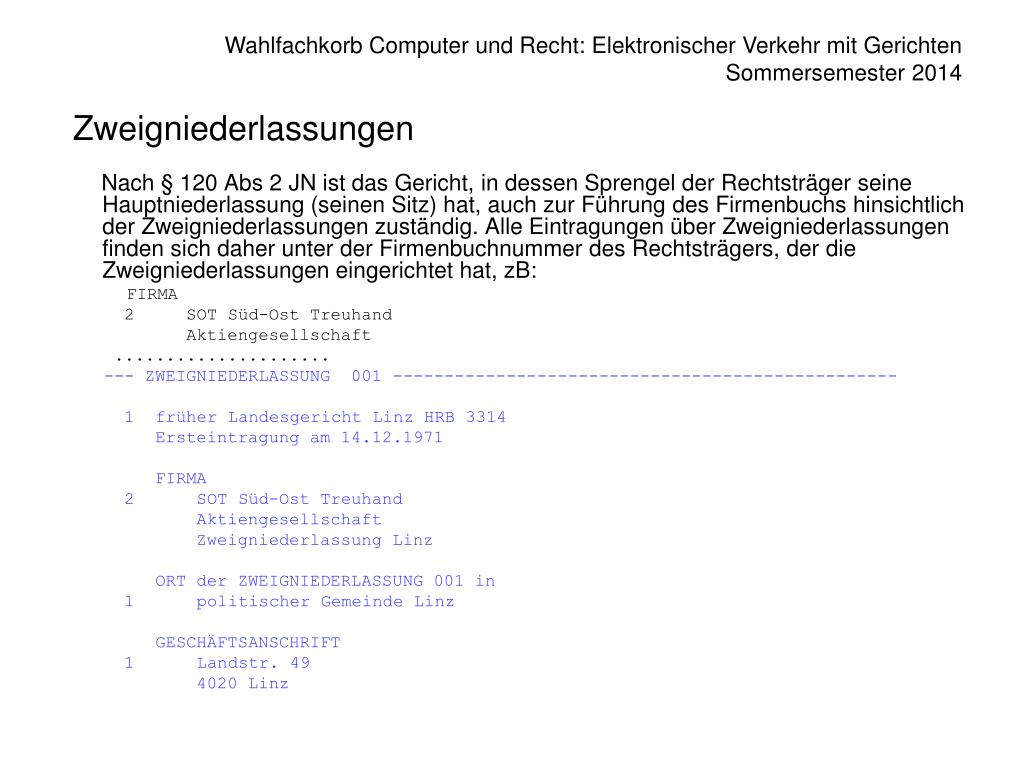 PPT - Firmenbuchabfrage 15. Mai 2014 Dr. Helmut Auer BMJ PowerPoint ...