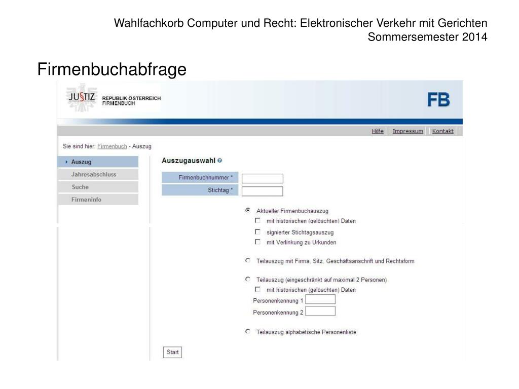 PPT - Firmenbuchabfrage 15. Mai 2014 Dr. Helmut Auer BMJ PowerPoint ...