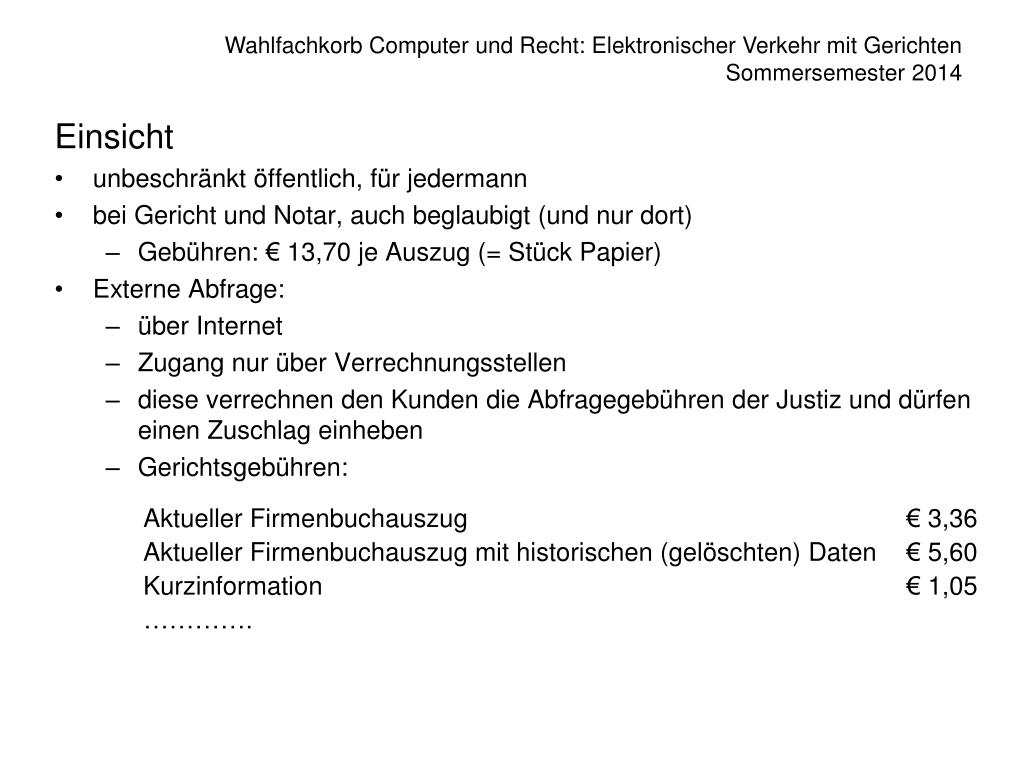PPT - Firmenbuchabfrage 15. Mai 2014 Dr. Helmut Auer BMJ PowerPoint ...