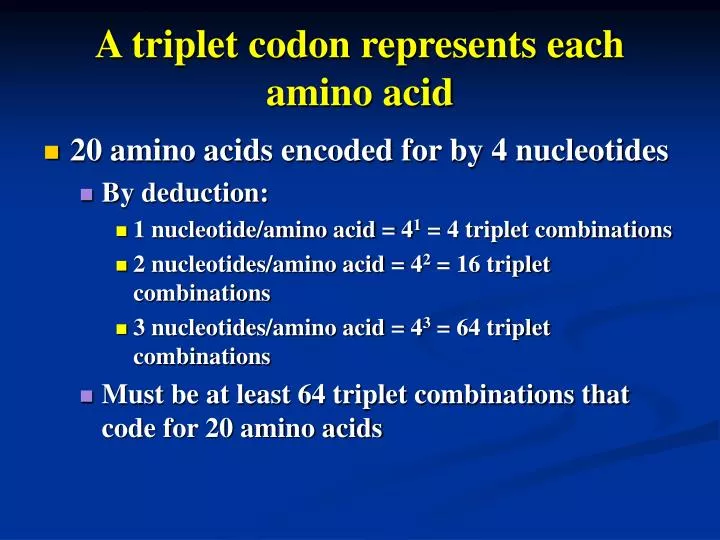 PPT - A triplet codon represents each amino acid PowerPoint ...
