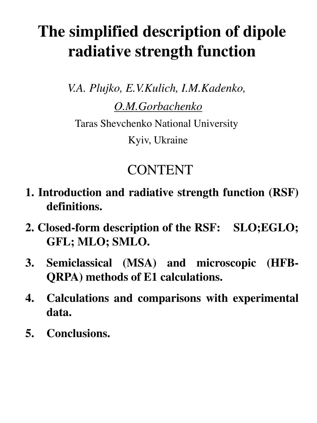 Ppt The Simplified Description Of Dipole Radiative Strength Function