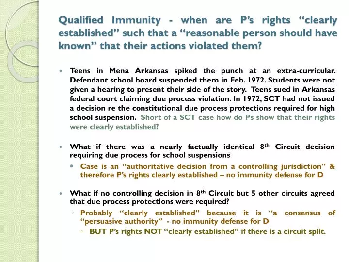PPT - “Clearly established” constitutional/statutory rights, continued PowerPoint Presentation ...