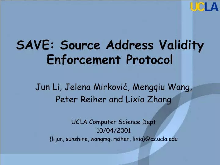 PPT - SAVE: Source Address Validity Enforcement Protocol PowerPoint ...