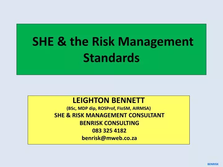 PPT - SHE & the Risk Management Standards PowerPoint Presentation, free ...