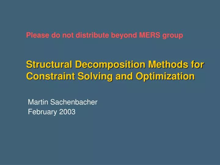 Ppt Structural Decomposition Methods For Constraint Solving And Optimization Powerpoint