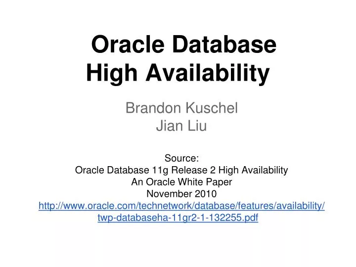 PPT - Oracle Database High Availability PowerPoint Presentation, free ...