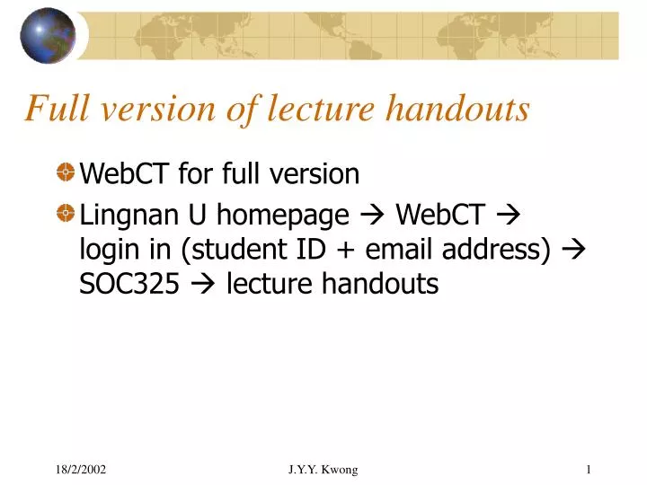 PPT - Full version of lecture handouts PowerPoint Presentation, free ...