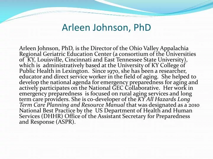 PPT - Arleen Johnson, PhD PowerPoint Presentation, free download - ID ...
