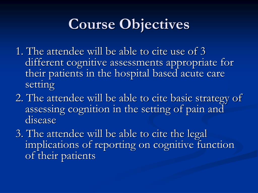Ppt Assessing Cognitive Function In The Acute Care Setting Powerpoint