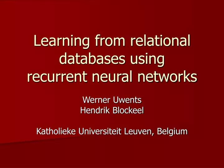 PPT - Learning from relational databases using recurrent neural networks PowerPoint Presentation ...