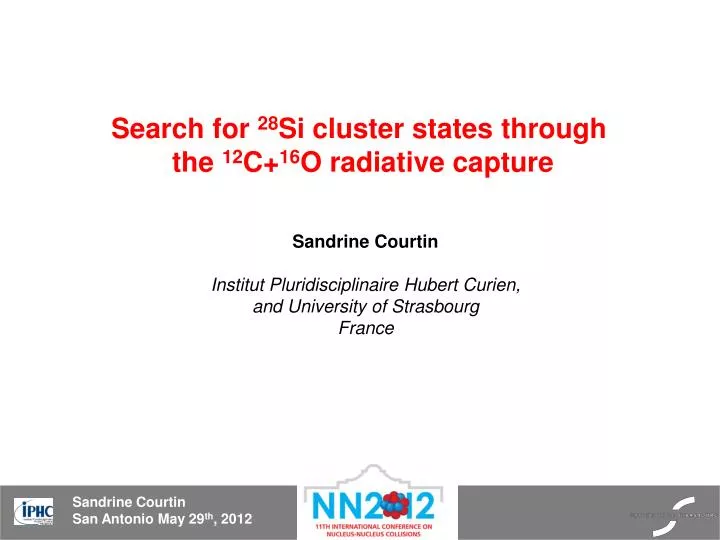 PPT - Search for 28 Si cluster states through the 12 C+ 16 O radiative ...