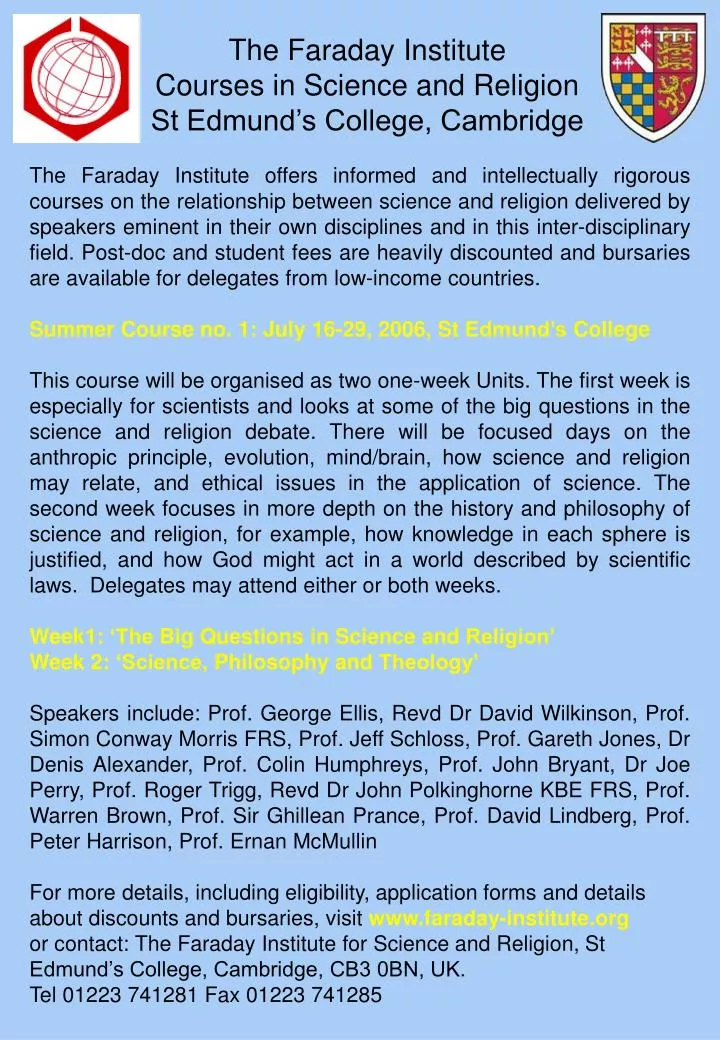 PPT - The Faraday Institute Courses in Science and Religion St Edmund’s ...