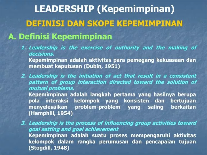 PPT - LEADERSHIP (Kepemimpinan) PowerPoint Presentation, free download ...
