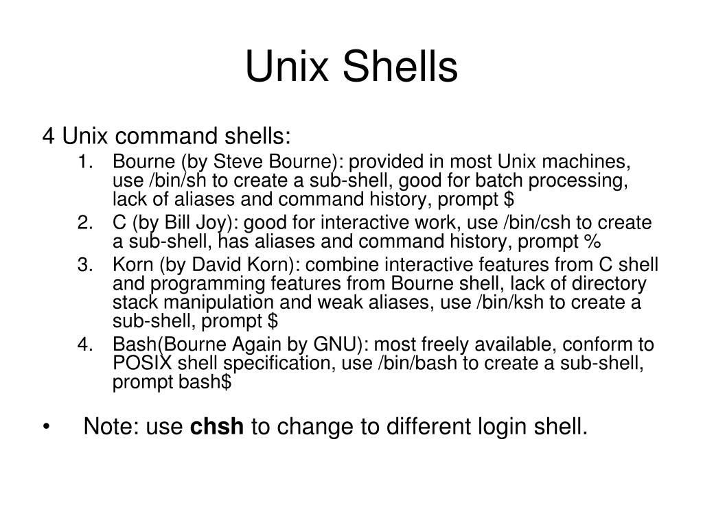 Ppt Chapter 4 Unix Common Shells Commands Powerpoint Presentation