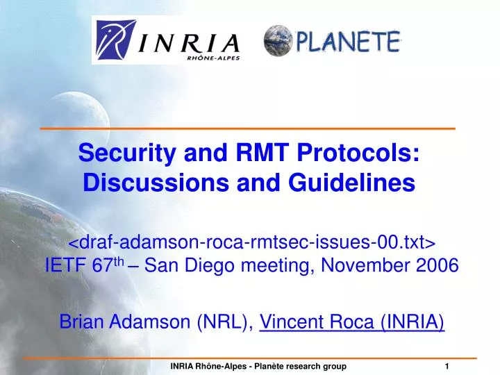 PPT - Security and RMT Protocols: Discussions and Guidelines PowerPoint ...