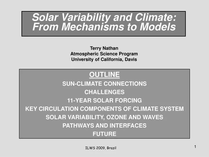 PPT - Solar Variability and Climate: From Mechanisms to Models ...