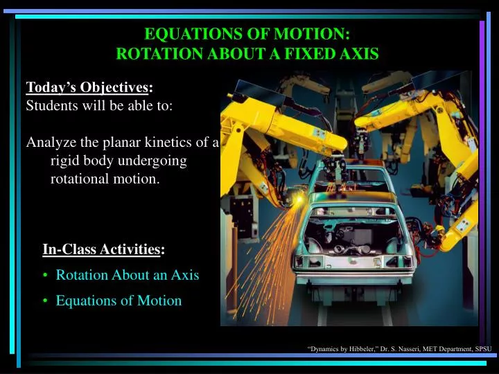 PPT - EQUATIONS OF MOTION: ROTATION ABOUT A FIXED AXIS PowerPoint ...