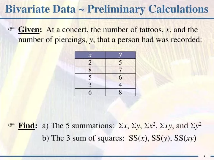 PPT - Bivariate Data ~ Preliminary Calculations PowerPoint Presentation ...