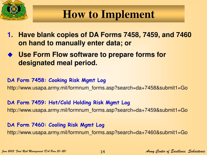 PPT - DA Pam 30-22 Chapter 3, Para. 3-7 Installation Food Protection ...