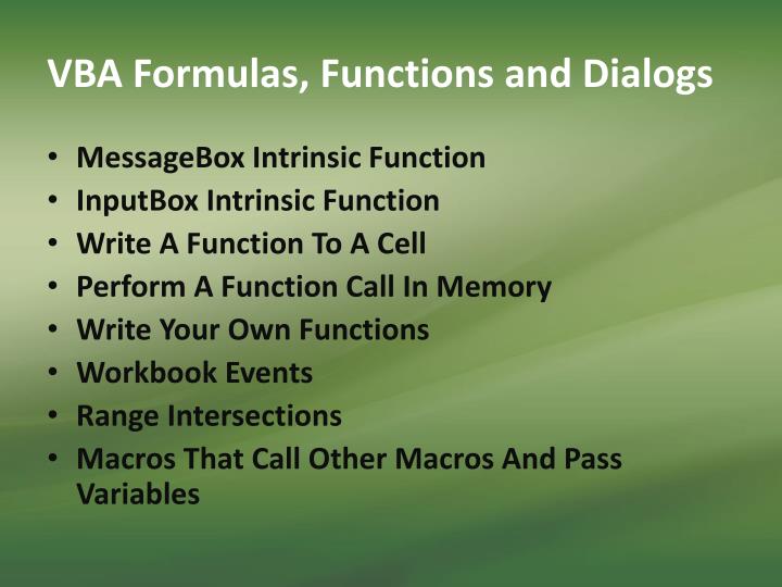 PPT - Excel VBA Class PowerPoint Presentation - ID:4834767