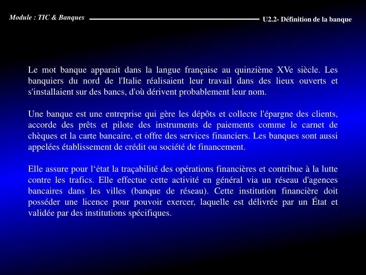 PPT - U2.2- Définition de la banque PowerPoint Presentation - ID:4839943