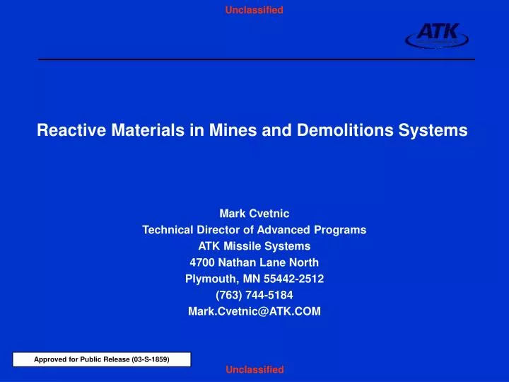 PPT - Reactive Materials in Mines and Demolitions Systems PowerPoint ...