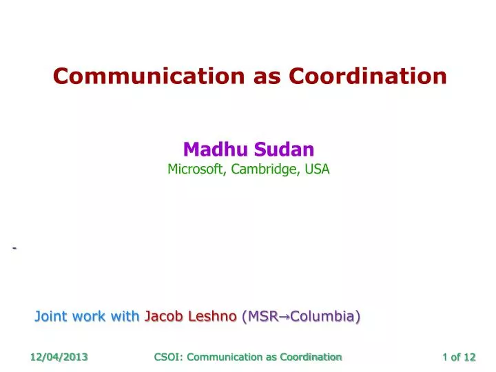 PPT - Communication as Coordination PowerPoint Presentation, free ...