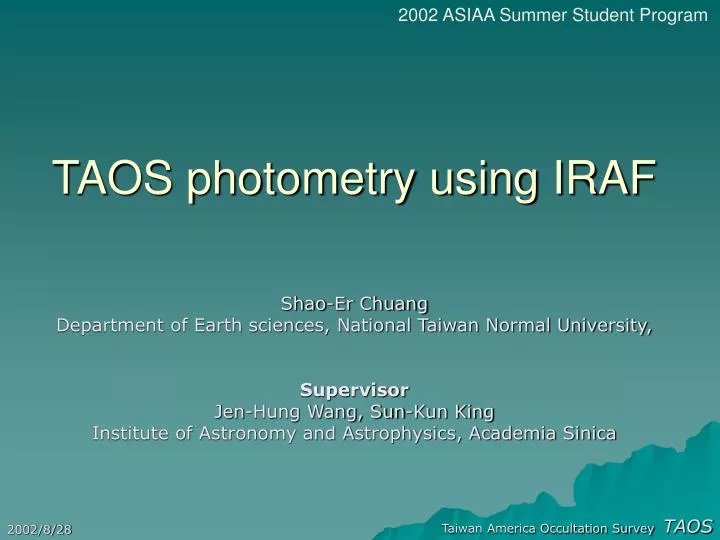 PPT - TAOS photometry using IRAF PowerPoint Presentation, free download ...