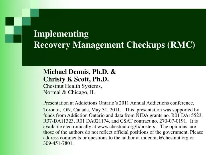 PPT - Implementing Recovery Management Checkups (RMC) PowerPoint ...