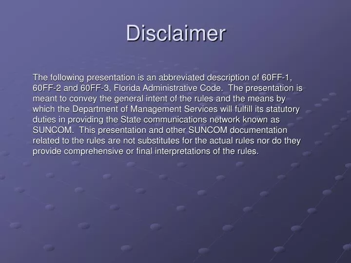 PPT - Disclaimer PowerPoint Presentation, free download - ID:4857343