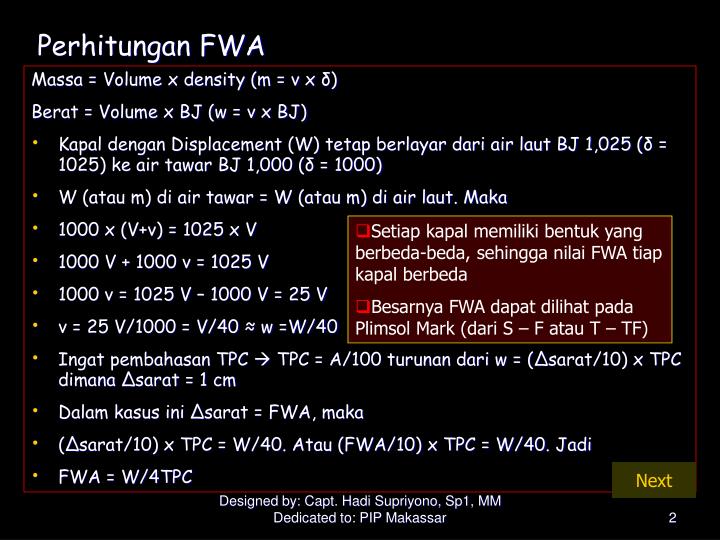 PPT - FRESH WATER ALLOWANCE (FWA) & DOCK WATER ALLOWANCE (DWA ...