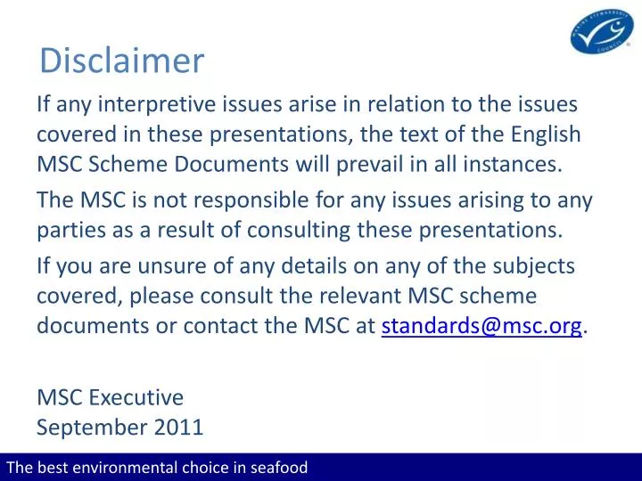 PPT - Disclaimer PowerPoint Presentation, free download - ID:4863917