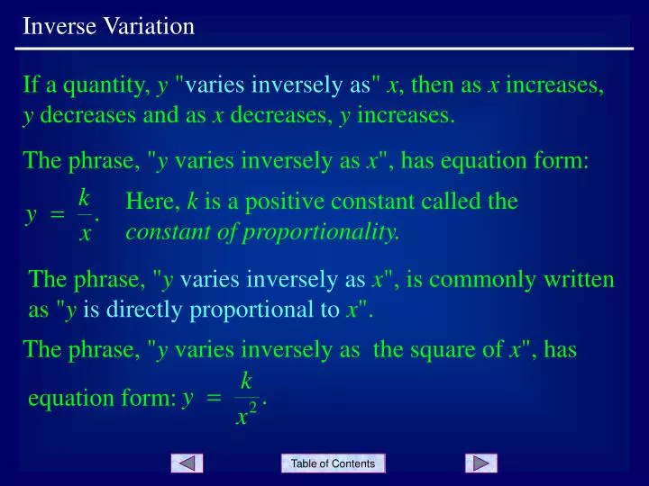 PPT - Inverse Variation PowerPoint Presentation, free download - ID:4864286