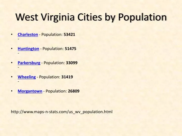 PPT - West Virginia Cities by Population PowerPoint Presentation, free ...