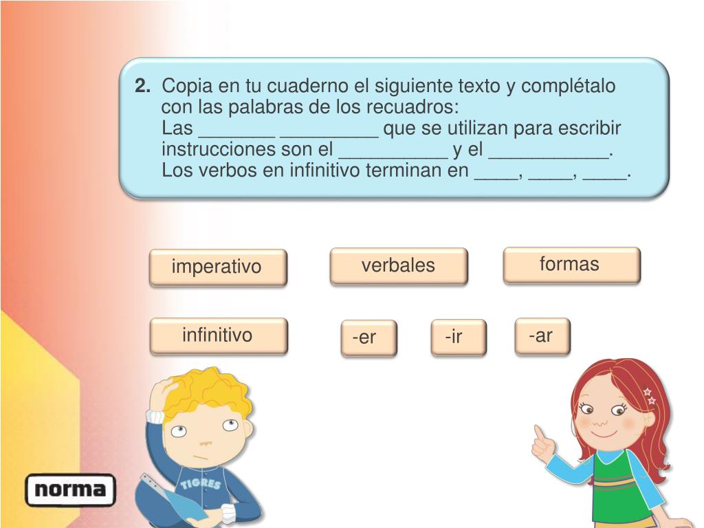 PPT - Verbos en infinitivo e imperativo para dar instrucciones ...