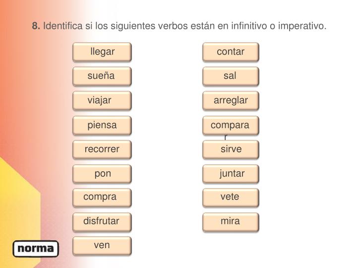 PPT - Verbos en infinitivo e imperativo para dar instrucciones ...