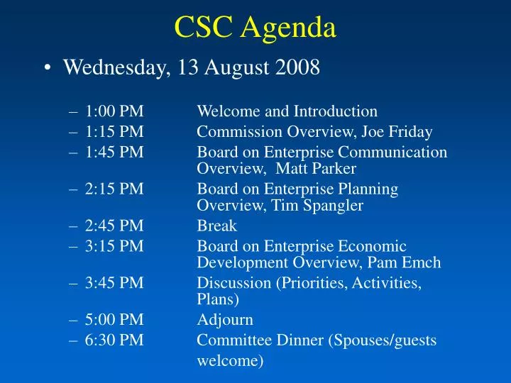 PPT - CSC Agenda PowerPoint Presentation, free download - ID:4878340