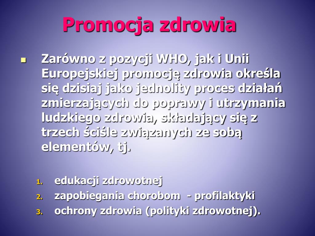 PPT - Zdrowie, promocja i profilaktyka zdrowia. PowerPoint Presentation ...