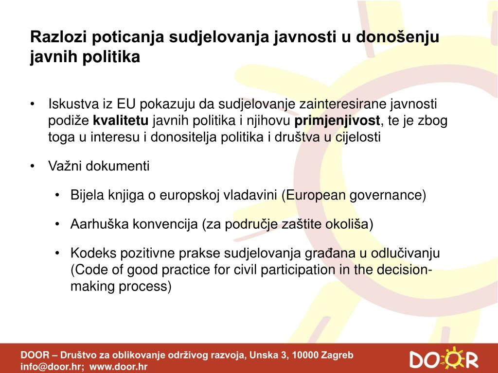 PPT - Sudjelovanje javnosti u donošenju javnih politika s područja ...