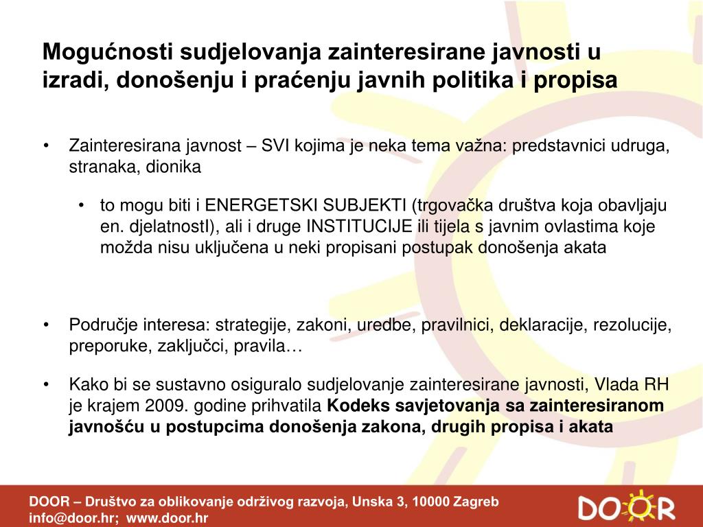 PPT - Sudjelovanje javnosti u donošenju javnih politika s područja ...