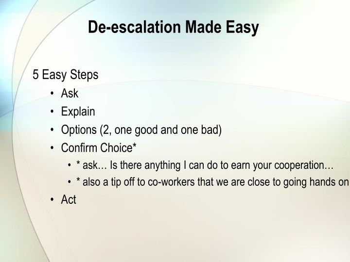 PPT - De-escalation/Workplace Violence PowerPoint Presentation - ID:4912505