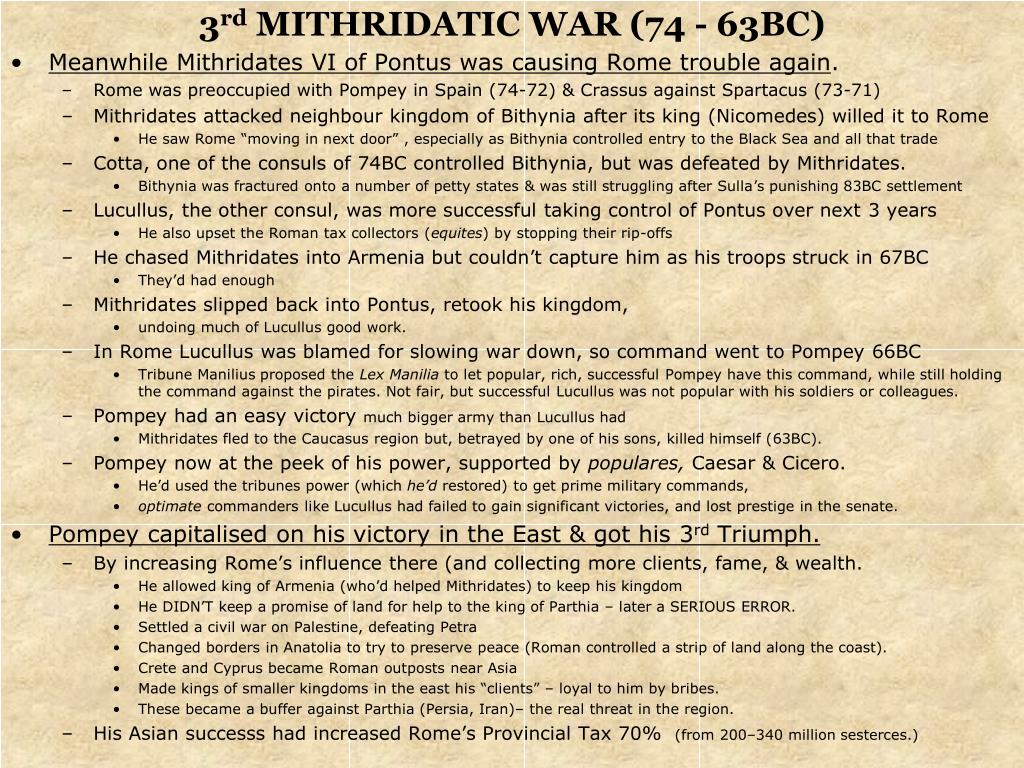 PPT - Roman Republic 6a 74-63BC Pompey against Mithridates in the EAST ...