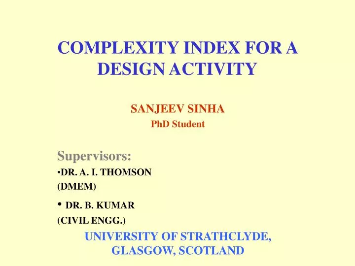 PPT - COMPLEXITY INDEX FOR A DESIGN ACTIVITY PowerPoint Presentation ...