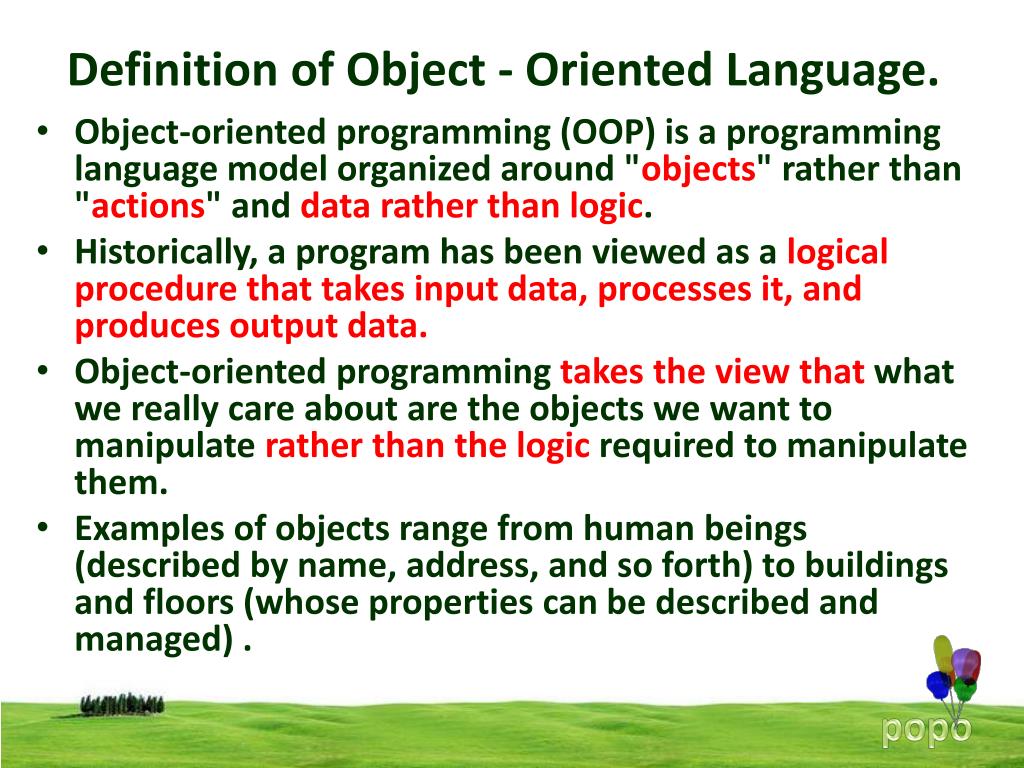 PPT Definition Of Object Oriented Language PowerPoint Presentation 